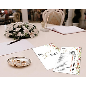 He Said She Said Bridal Shower Games, Wedding Shower and Bachelorette Party - Set of 30 Cards, Boho Floral Bridal Wedding Activities Game Cards for Guests, Bridal Shower Party Decorations-LH2