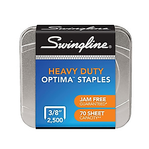Swingline Staples, Optima, High Capacity, 3/8" Length, Jam Free, 125/Strip, 2500/Box, 1 Box (35550)