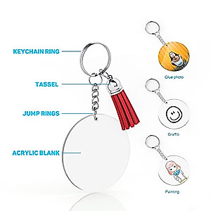 JIARON Acrylic Blank Keychains, 200Pcs Acrylic Blank Keychain kits with 50 Pcs Acrylic Keychain Blanks, 50 Pcs Keychain Tassels 50 Pcs Key Rings with Chain and 50 Pcs Jump Rings for DIY Keychain
