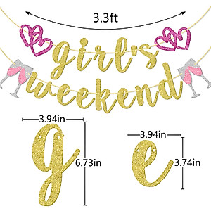 Girl's Weekend Banner, Bachelorette Party Decoration for Girls Party, Pre-strung Bridal Shower Banner (Gold)