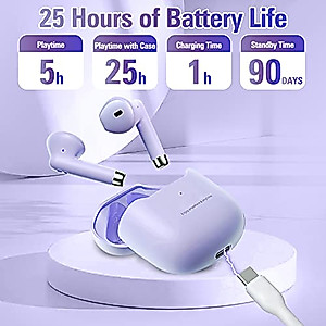 True Wireless Earbuds Purple Bluetooth 5.3 with Microphone for Working Out Noise Canceling Blue Tooth Ear Buds Deep Bass TWS Wireless Earphones with Charging Case in Ear Headphone for iPhone Android