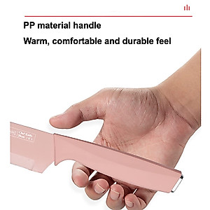 Stainless Steel Kitchen Knife Set of 6 Piece with Chef, Carving, Bread, Paring and Utility Knife,Sharp Knife Blade with Ergonomic Handle and Rotatable Butterfly knife holder (PINK)