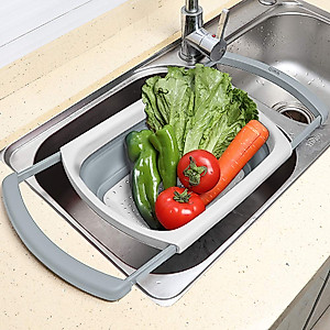 Qimh Collapsible Colander | Over The Sink Silicone Kitchen Strainers and Colanders with Extendable Handles | Veggies, Fruit and Pasta Foldable Strainer for Kitchen, 6-Quart, BPA Free