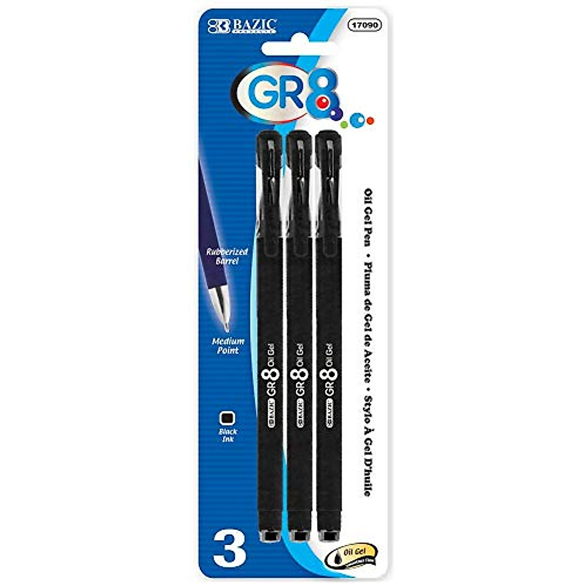 Bazic Gr8 Black Oil-Gel Ink Pen with Rubberized Barrel (3 Pack), Case of 24