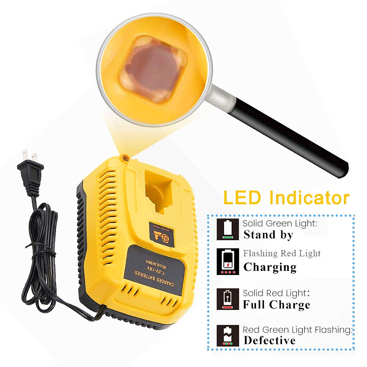 Fast Replacement DC9310 Charger Compatible with Dewalt 7.2V -18V XRP NiCad NiMh Battery DC9096 DC9098 DC9099 DC9091 DC9071 DE9057 DW9096 DW9095 DW9094 DW9072 DW9062