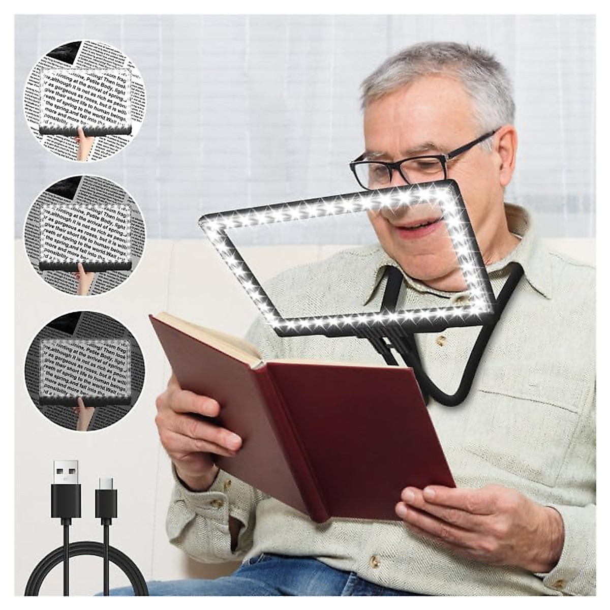 4X Magnifying Glass with 36 Adjustable LED Lights Provide Full-Page Viewing Area Evenly Lit Perfect for Low Vision Person and Seniors