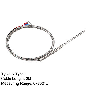 uxcell K Type Thermocouple M8 Thread 5mmx100mm Temperature Sensor Probe with 2 M Cable 32-1112F/0-600C
