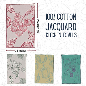 sea me at home Dish Towels for Kitchen, Jacquard Tea Towel Set, Stylish and Functional, A Great Gift for Any Home, 100% Turkish Cotton Towel Set of 4 (Garden Vegetables)