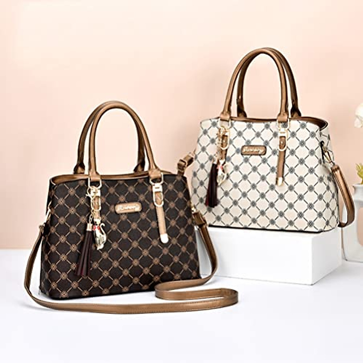 Shoulder Bags for Women New Summer Beach Bag Female Korean Plaid Messenger Bag Women Luxury Casual Designer Handbag Fashion Tote (Gold)