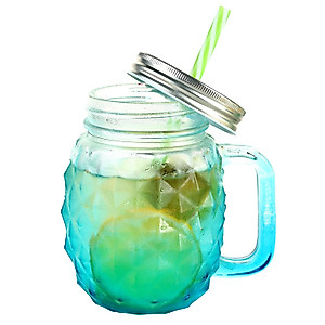 MyGift 17 oz Mason Jar Mug Glasses with Handles, Straws & Lids - Colorful Pineapple-Shaped Reusable Drinking Glass, Set of 6
