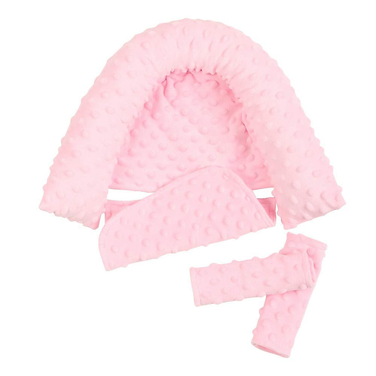 Baby Head Support and Strap Covers - Infant Head Support Pillow Super Soft Head and Neck Cushion for Car Seat Baby Headrest and Carseat Neck Cover,Light Pink