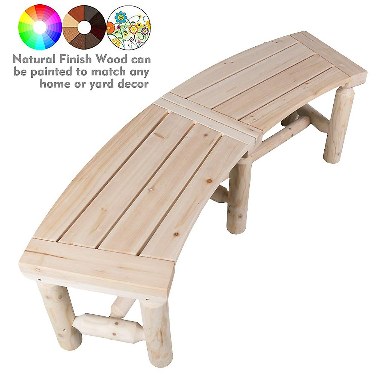 Kdgarden Outdoor Wooden Curved Backless Porch Bench Rustic Style Cedar/Fir Wood Log Fire Pit Bench for Patio Garden Deck and Backyard, 40"-55" W×14" D×16.5" H, Natural Finish