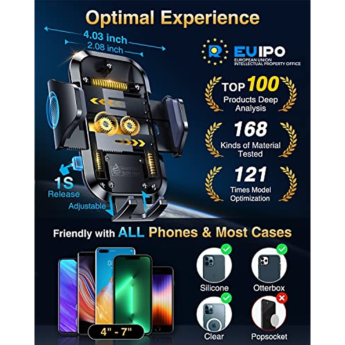 VANMASS [Upgraded] Car Phone Mount, [Strong Suction & Military-Grade] Cell Phone Holder Car Dashboard Windshield Air Vent, Handsfree Dash Stand for Universal iPhone 14 13 12 11 Pro XS Max 8 Samsung