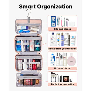 OlarHike Toiletry Bag,Large Size Waterproof Hanging Bags, Makeup Jewelry 3 in 1 Essentials Travel Packing Organizers, Fulled-Sized Family Pack, Shampoo, Conditioner, Brushes Set (Pink)
