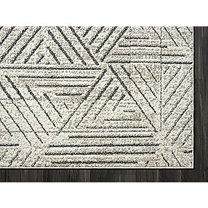 Abani Contemporary Cream & Grey Geometric Area Rug - 7'9" x 10'2" (8x10) Non-Shed Rugs Modern Triangle Pattern Living Room Carpet
