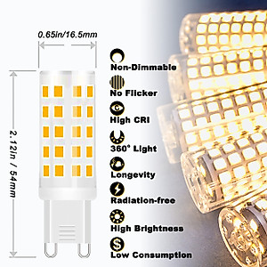ALIDE G9 Led Bulbs 5W Replace 50 Watt 60 Watt Halogen Equivalent,2700K Soft Warm White, AC120V T4 G9 Bi-pin Led Bulbs for Chandelier Lighting,550LM,10Pack, Non-dimmable