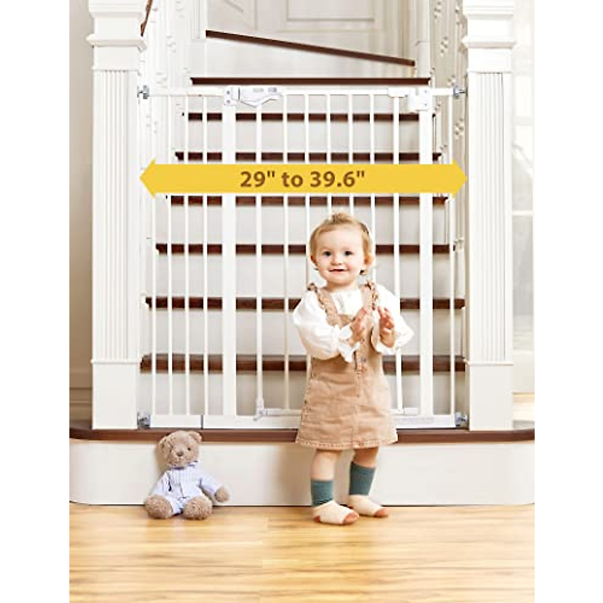 InnoTruth 29"- 39.6“ Baby Gate for Doorways and Stairs, 36" Extra Tall No Drill Wall Protected Dog Gate, 45cm Wide Walk Thru Auto Close Metal Child Gate, Easy to Install and One-Hand Opening, White