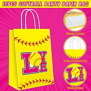 24 Pcs Softball Party Bags Gift Treat Bag Softball Goodie Bags Favors Paper Candy Bags with Handle for Sports Theme Birthday Baby Shower Party Decorations Supplies, 6 Designs
