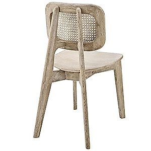 Modway Habitat Wood Dining Side Chair with Cane Rattan in Gray