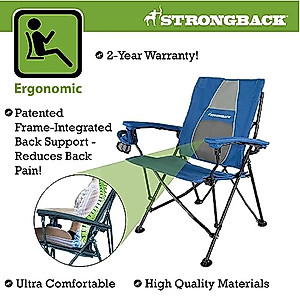 STRONGBACK Elite 2.0 Adult Camping Chair with Lumbar Support and Carry Bag, Navy/Grey