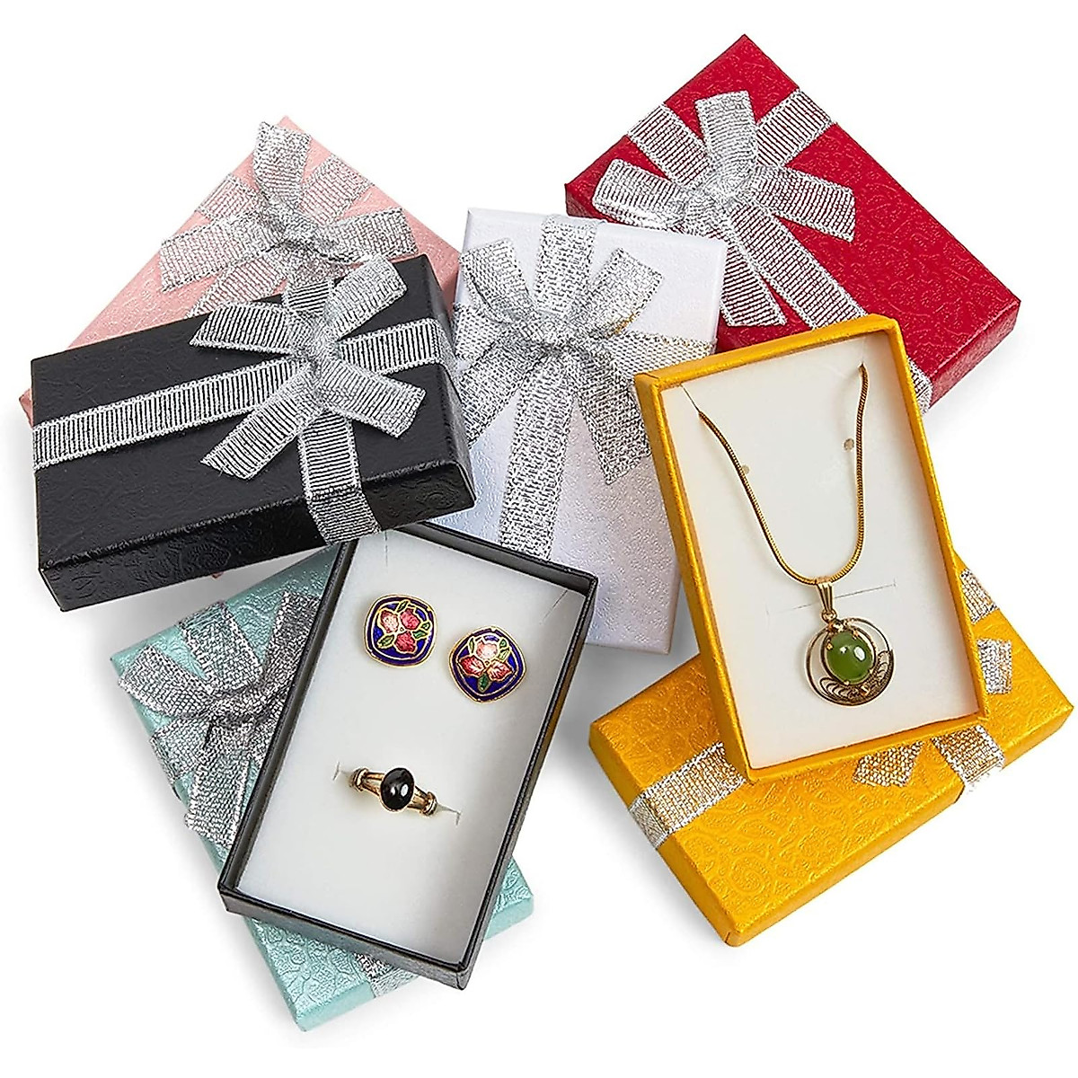 Bright Creations Jewelry Gift Box Set with Lids and Ribbon Bows (6 Colors, 2 x 3 x 1 in, 24 Pack)