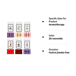 Scented Wax Melts Wax Cubes for Scented Wax Warmer - 100% Soy Wax Melts - 6 Fragrances X 6 Cubes - Lavender, Vanilla, Rose, Apple Cinnamon, Lilac and Black Cherry, Made in USA