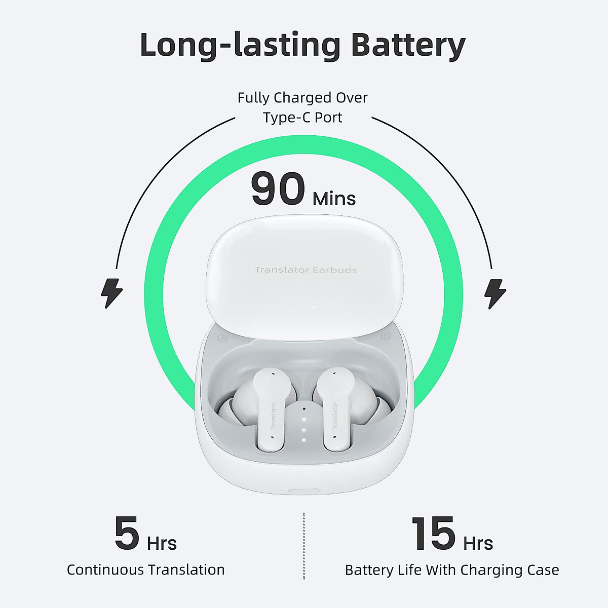 ANFIER Language Translator Earbuds Online Support 144 Languages & Accents Translation Music and Calling 3-in-1 Wireless Translator Device with APP Fit iOS & Android