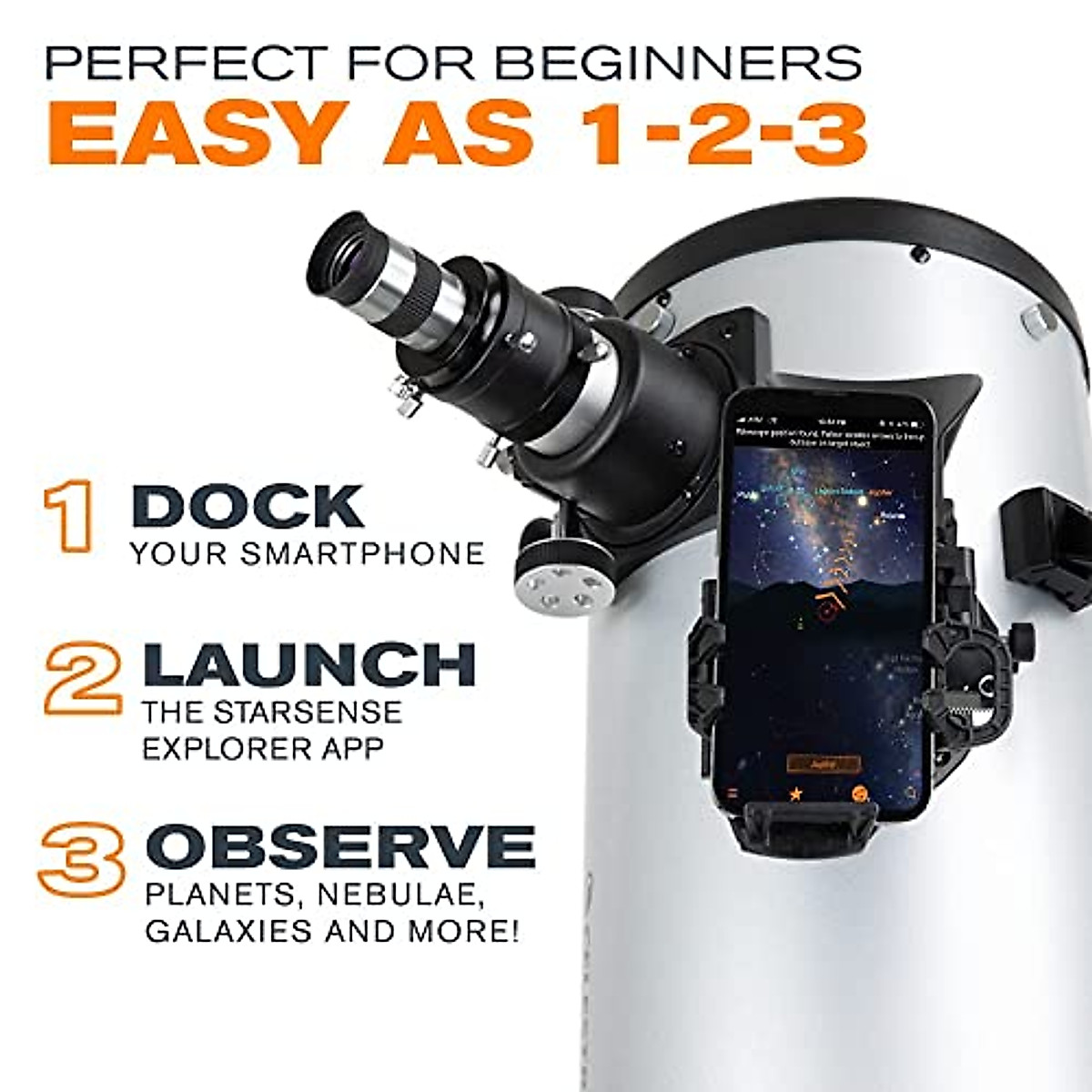 Celestron – StarSense Explorer 8-inch Dobsonian Smartphone App-Enabled Telescope – Works with StarSense App to Help You Find Nebulae, Planets & More – 8” DOB Telescope – iPhone/Android Compatible