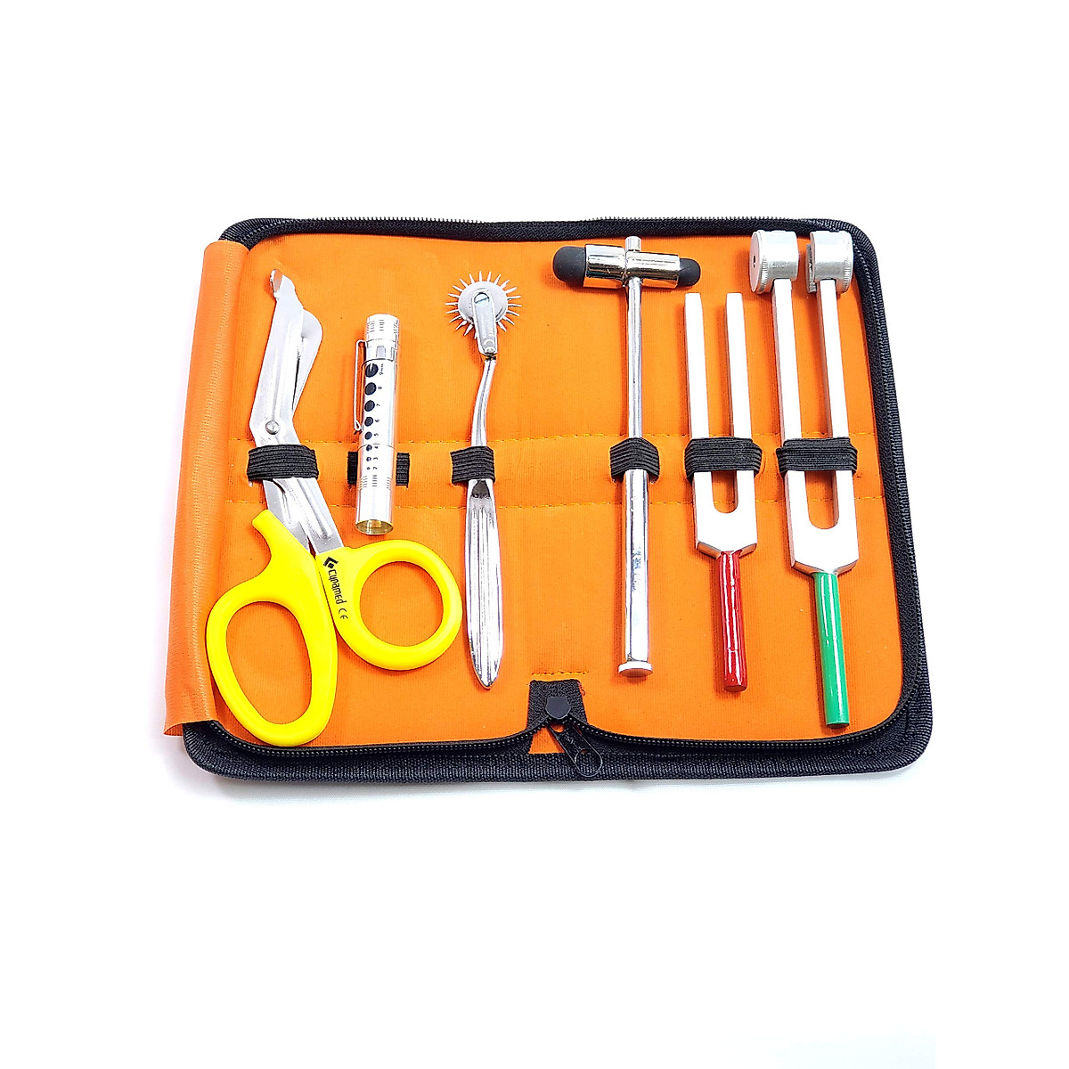 Cynamed Set of 6 pcs Reflex Percussion Buck Hammer + Penlight +Tuning Fork C 128 C 512 + Bandage Scissors 7.25" + Wartenberg Pinwheel (Set of 6)