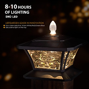 Solar Post Cap Lights Warm White/Red/Green/Blue 4 Lighting Mode, 15 Lumens 1000mAh Battery IP54 Waterproof, Fits 3.5x3.5 4x4 4.5x4.5 5x5 Fence Post Lights Solar Powered Outdoor Lights, Black (2 Pack)