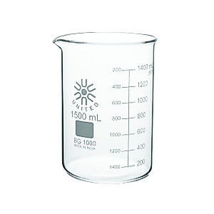 United Scientific™ BG1000-1500 Borosilicate Laboratory Grade Glass Beakers| Griffin Style Low Form Beaker | Graduated with Spout | Designed for Laboratories & Chemistry Classrooms| 1500mL Pack of 4