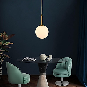 THINKBEEST White Globe Pendant Light Fixture with Glass Lampshade, Gold Decor Hanging Lamp, Minimalist Style Hanging Light E26/E27 Base, 59in Wire Adjustable Chandelier for Living Room, Foyer