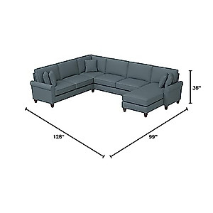 Bush Furniture Hudson U Shaped Sectional Couch with Reversible Chaise Lounge, 128W, Turkish Blue Herringbone