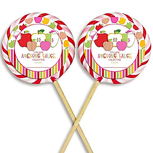 Awesome Sauce Apple-Themed Valentine Party Favor Sticker Labels, 40 2" Party Circle Stickers by AmandaCreation, Great for Classroom Valentines, Envelope Seals, Gifts & Treats