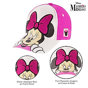 Disney Girls Cap, Minnie Mouse Adjustable Toddler Hat, Ages 2-4 Or Hats For Kids 4-7 Baseball Cap, Pink/White, 2-4T US