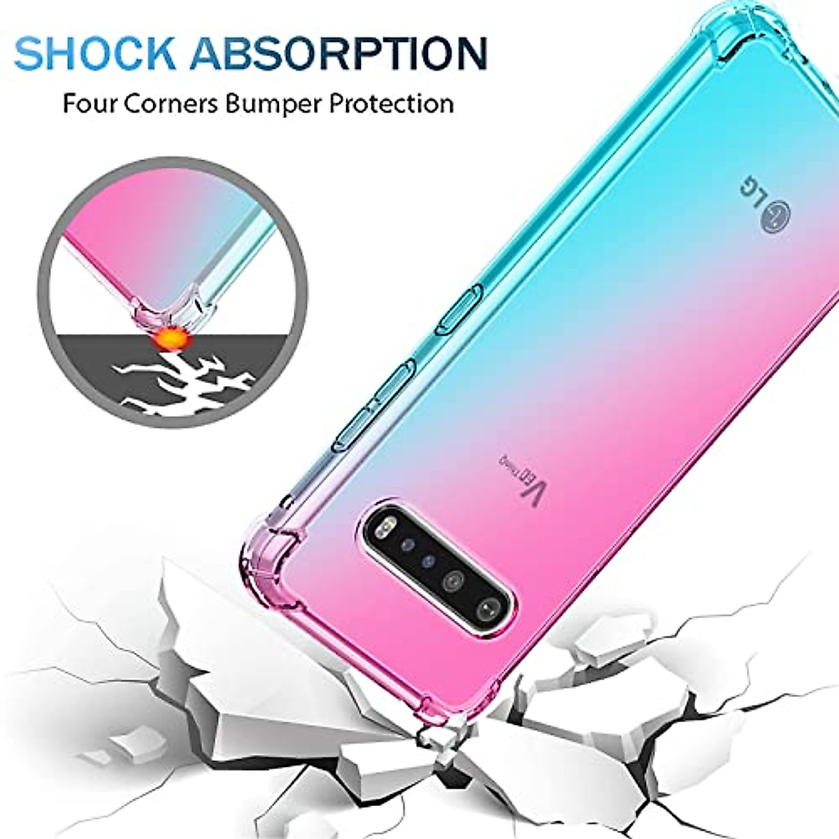 OEURVQO for LG V60 ThinQ 5G Case Clear Cute Gradient Colorful Design Slim Phone Case Soft TPU Cover Shockproof Bumper Anti-Scratch Protective for LG V60 ThinQ (Pink Green)