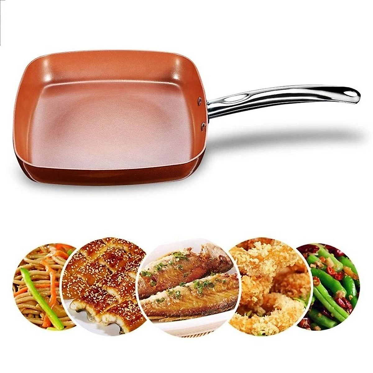SURLAZ Pan Non-Stick Copper Square Frying Pan Skillet with Ceramic Coating Oven Dishwasher Safe Cooking pots and Pans