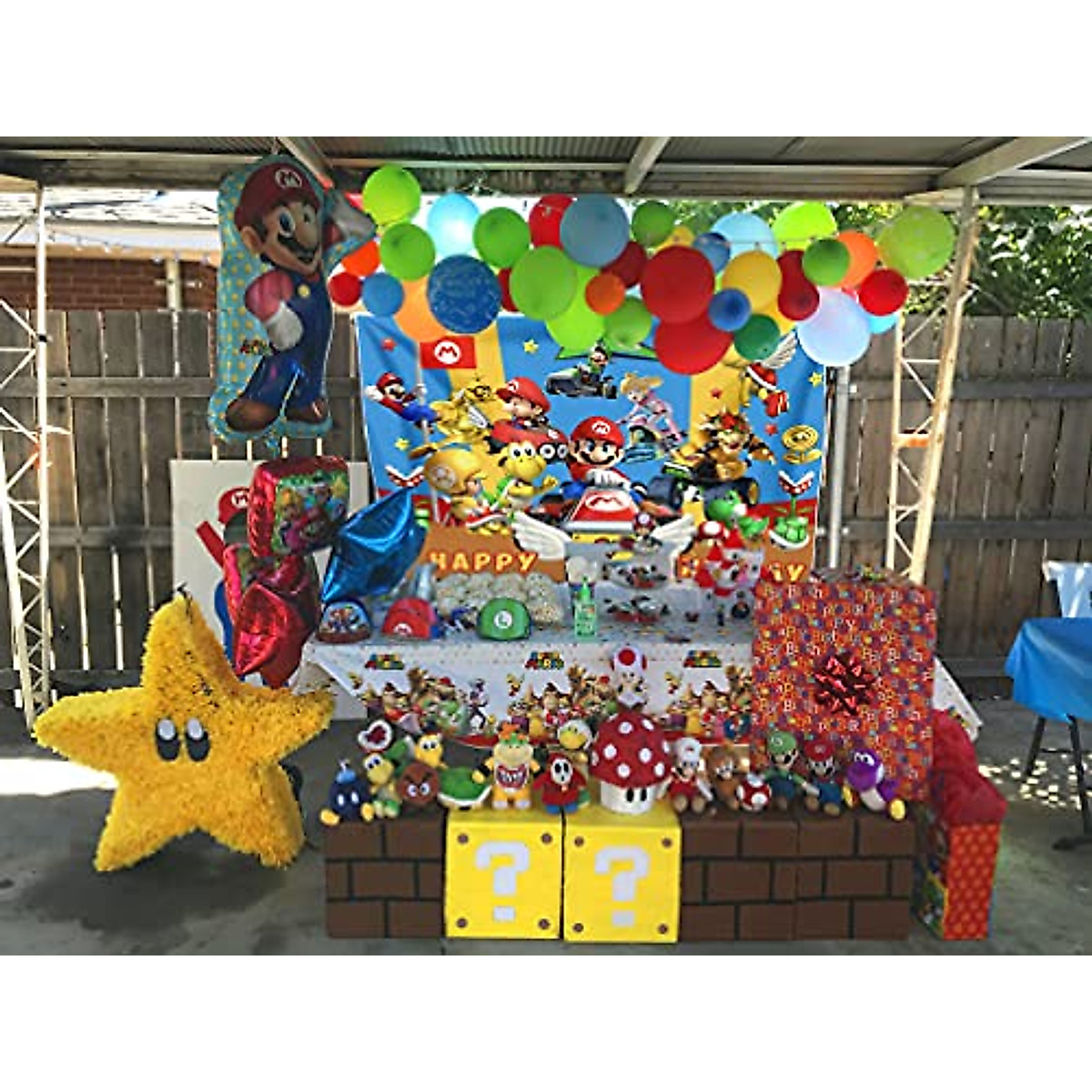 GUOBING Betta Mario Backdrop Kids Happy Birthday Baby Shower for Super Mario Bros Kart Party Backdrop Game Party Photo Video Decoration Background 7x5ft