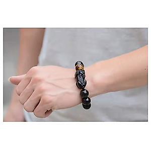 TTXSHYH Black Obsidian Bracelet,Feng Shui Black Obsidian Wealth Bracelet for Women Men Stretch Obsidian Bracelet with Pixiu Tiger Eye Stone Attract Wealth Money and Good Luck
