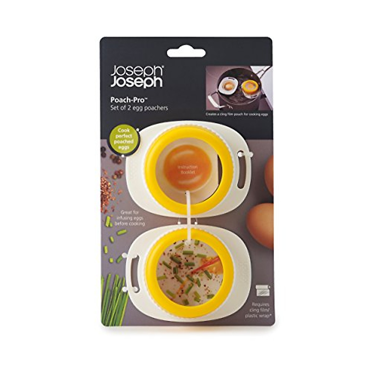 Joseph Joseph Poach-Pro Egg Poacher Mess-Free Tool, 2-pack,Yellow