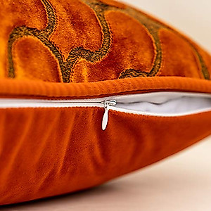 Yangest Burnt Orange Velvet Wave Lumbar Throw Pillow Cover Wavy Line Luxury Cushion Case Modern Zippered Rectangular Pillowcase for Sofa Couch Bedroom Living Room Home Decorative, 12x20 Inch