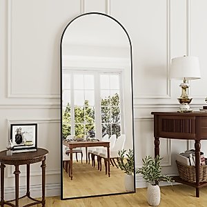 Rowjut 64"x21"Floor Mirror Arched Full Length Mirros, Mirror Floor Length Standing Hanging or Leaning & Large Full Body & Wall Mirror for Bedroom, Living Room, Aluminum Frame, Black