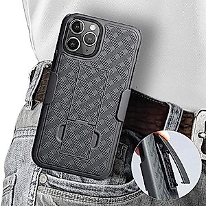 Aduro Combo Case & Holster for iPhone 12/ 12 Pro, Slim Shell & Swivel Belt Clip Holster, with Built-in Kickstand for Apple iPhone