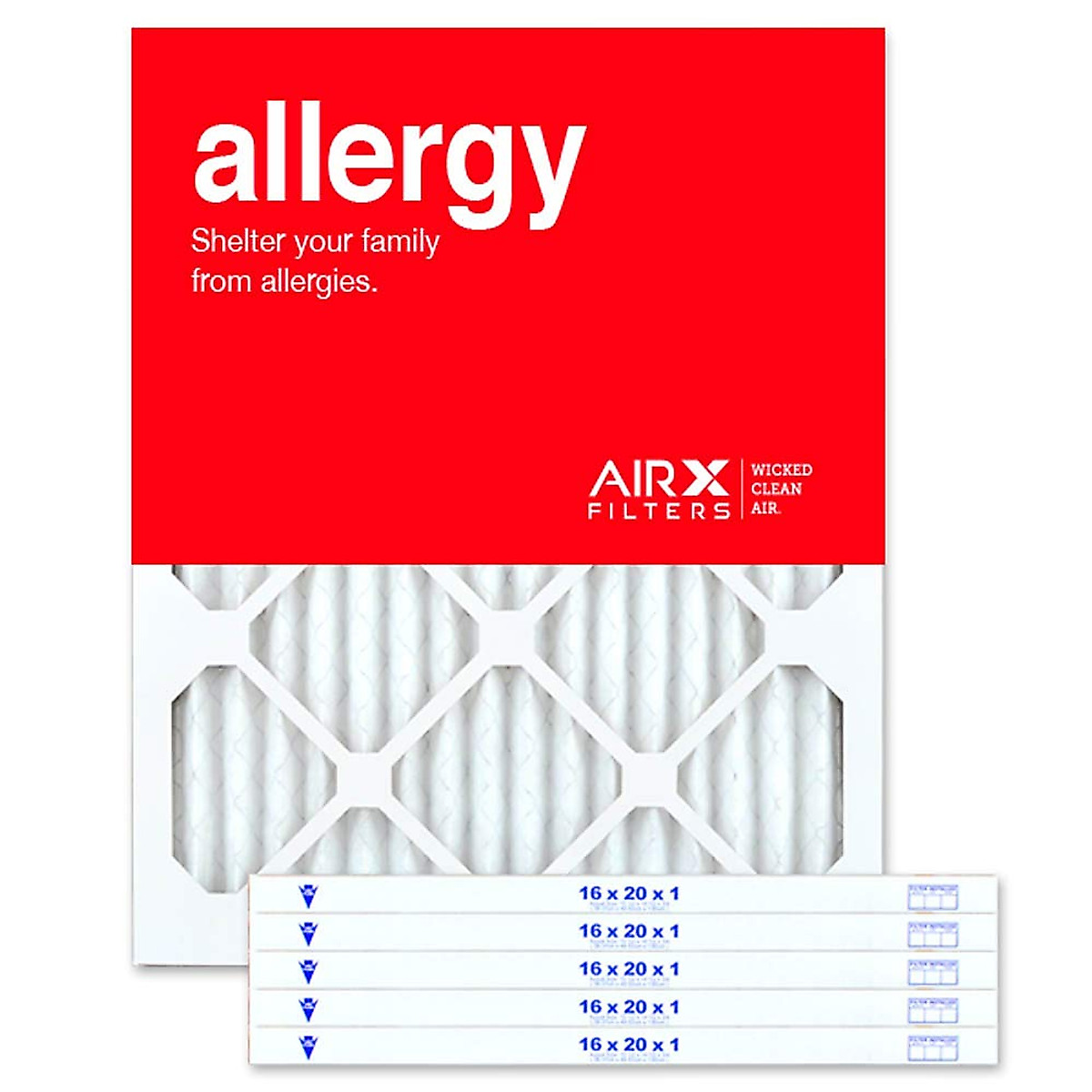 AIRx ALLERGY 16x20x1 MERV 11 Pleated Air Filter - Made in the USA - Box of 6
