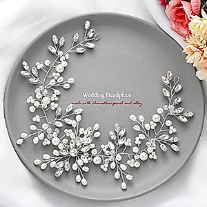 Asooll Bride Wedding Hair Vine Silver Rhinestone Hair Pieces Pearl Bridal Headpiece for Women and Girls (A Silver)