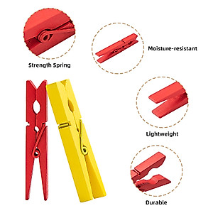 55pcs Clothespins, 2.9'' Heavy Duty Colored Wooden Clothes Pins, Multi-Purpose Colorful Clothing Pins, Wood Clips for Arts & Crafts Pictures Classroom Photos, Rust Resistant, Laundry