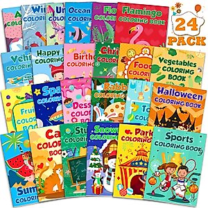 24Pack Small Coloring Books for Kids Ages 4-8, 8-12, Bulk Coloring Books for Kids Ages 2-4, Kids Birthday Party Gifts Classroom Activity, Mini Coloring Books Includes Summer, Christmas, Toy, Car