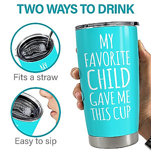 SANDJEST Mom Tumbler Gift for Mom from Son, Daughter - My Favorite Child Gave Me This Cup 20oz Insulated Travel Mug - Awesome Mother's Day, Birthday, Christmas Tumblers Gifts Idea for Moms