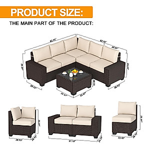 GAOMON 6 Piece Patio Furniture Sets,Outdoor Patio Sofa,Rattan Furniture Set with Glass Table,Wicker Sectional Sofa Conversation Couch,Cushions and Beige Pillows,for Lawn, Garden, Backyard