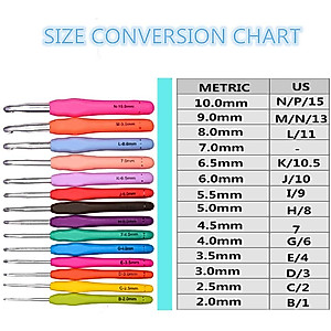 YOKER 14 Sizes Crochet Hooks Set,2mm(B)-10mm(N) Ergonomic Crochet Needles with Case Soft Grip Handles Yarn for Arthritic Hands, Extra Long Crochet Needles Kit (14 Sizes Crochet Hooks Set)